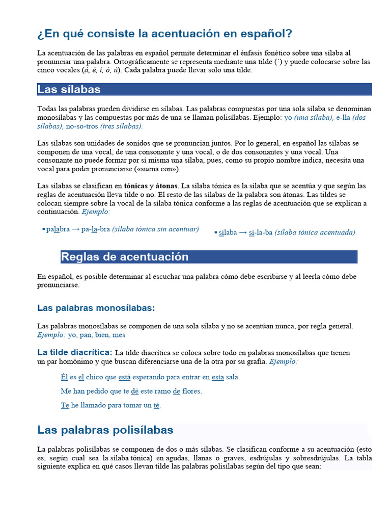 En qué consiste la acentuación en español | PDF | Voz humana | Fonética