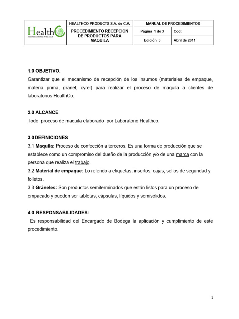 Procedimiento de Maquila Terminado | PDF