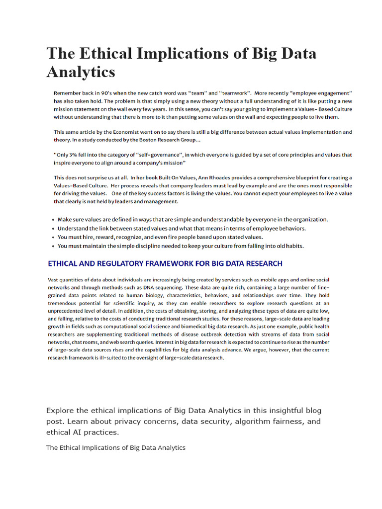 Ethical Implications Of Big Data Analytics