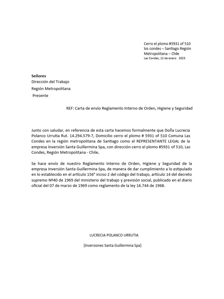 Carta de Presentación Inspeccion Del Trabajo Formato | PDF