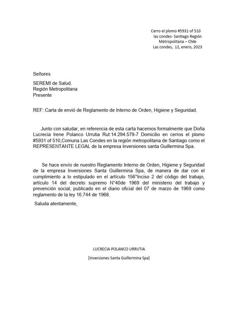 Carta A Seremi de Salud Formato | PDF