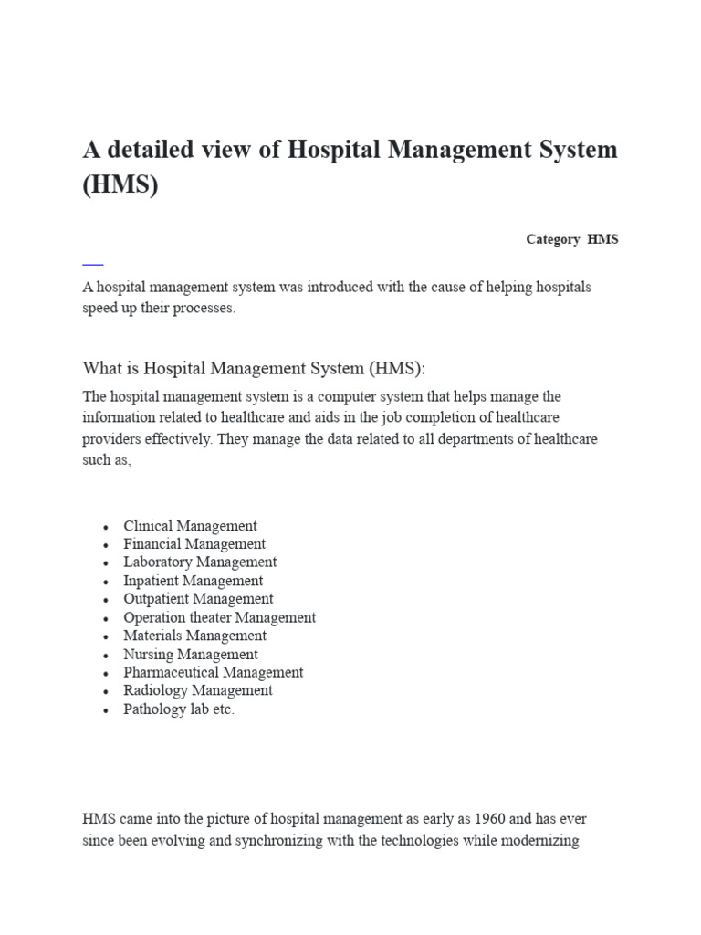 Overview of Hospital Management System | PDF | Electronic Health Record ...