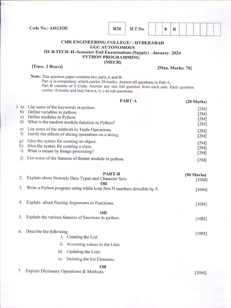 Python Programming SUPPLY R20 JAN-2024 | PDF