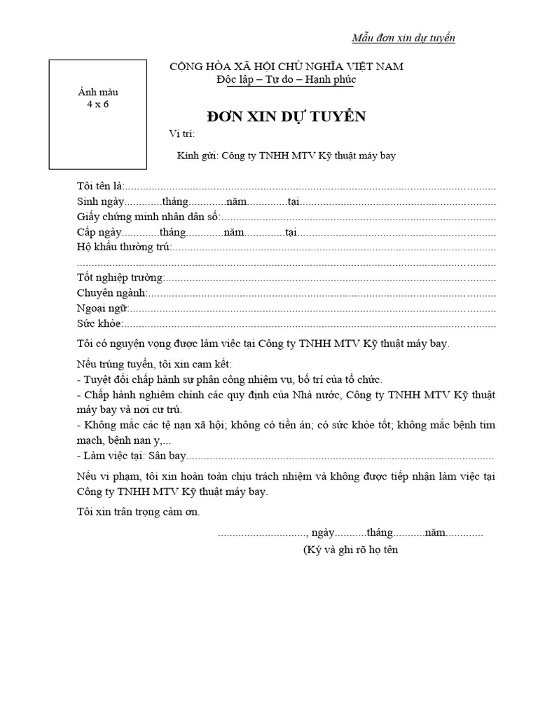 Mau Don Xin Du Tuyen VAECO | PDF