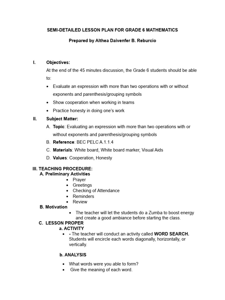 LESSON PLAN EXAMPLE | PDF