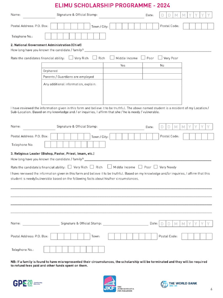 Non-Refugee JKF ELIMU Application Form 2024 - 7 | PDF
