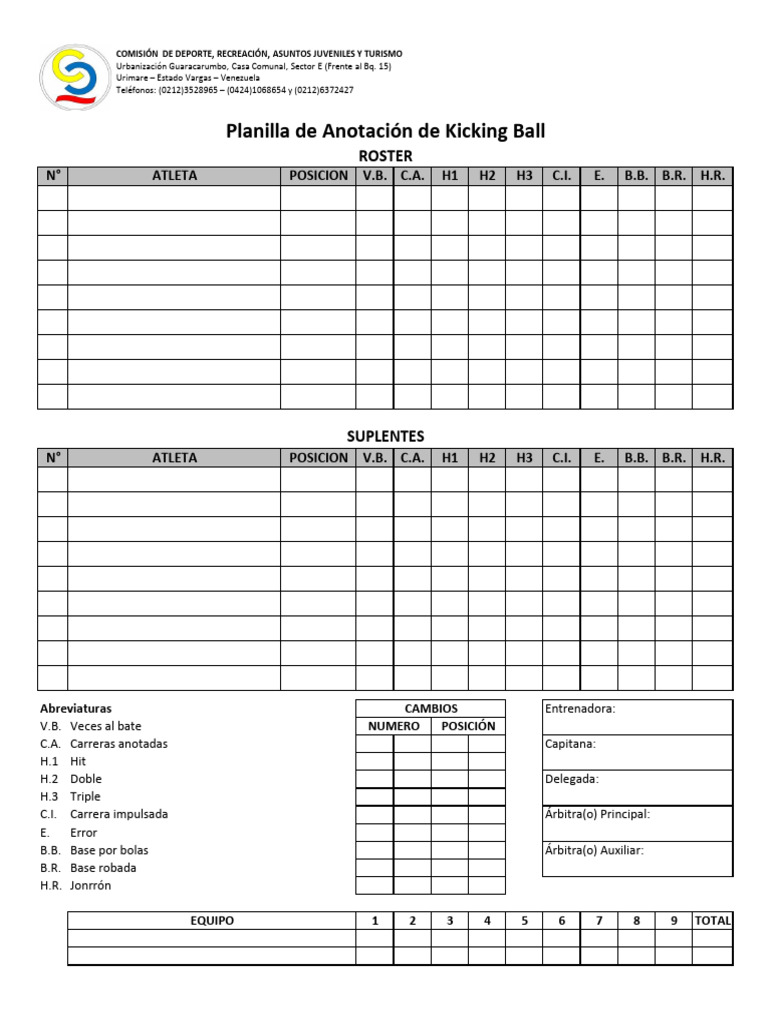 Planilla de Anotación Kicking Ball | PDF