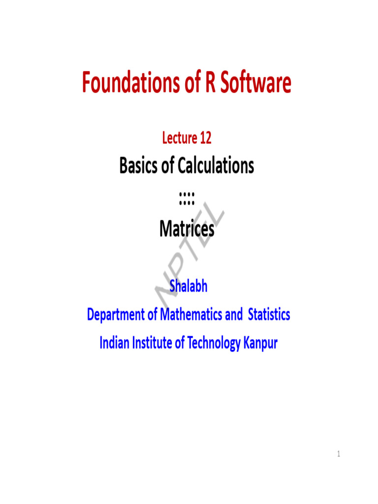 RCourse Lecture12 Calculations Matrices - Watermark | PDF | Matrix (Mathematics) | Parameter ...