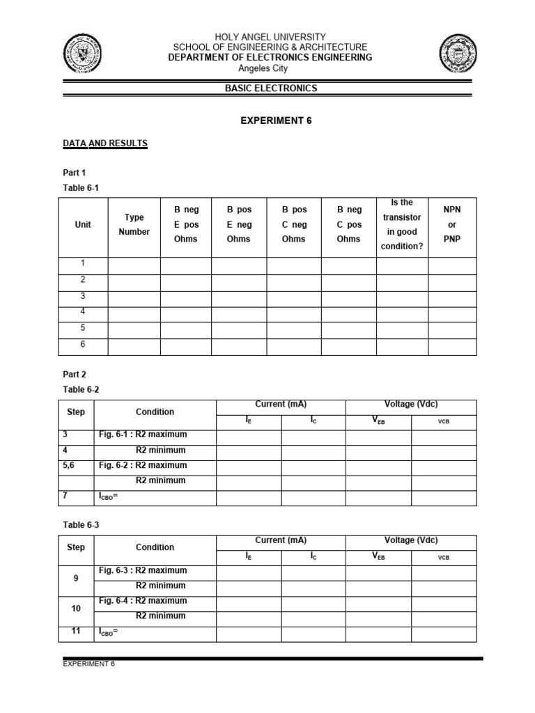 Experiment 6 Report Template | PDF | Bipolar Junction Transistor ...