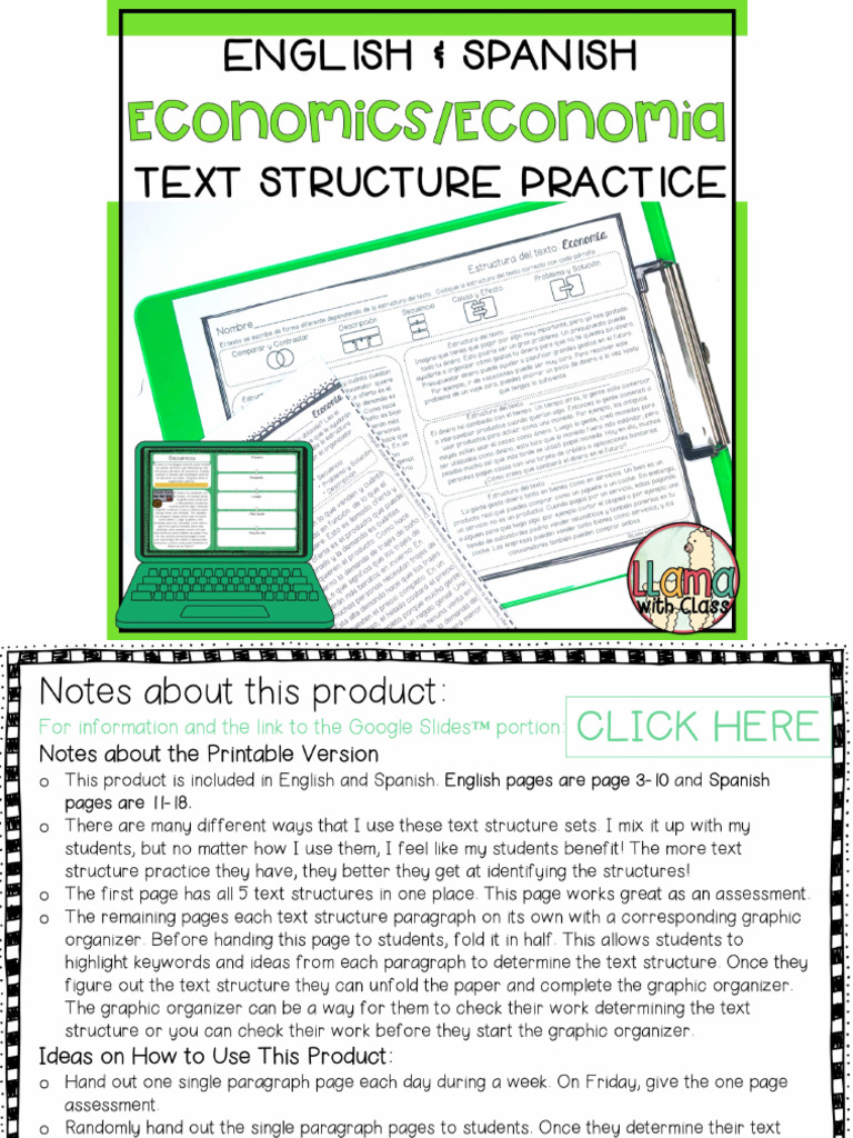 BasicEconomicsTextStructureReadingPassagesEnglishandSpanishWorksheets 1 ...