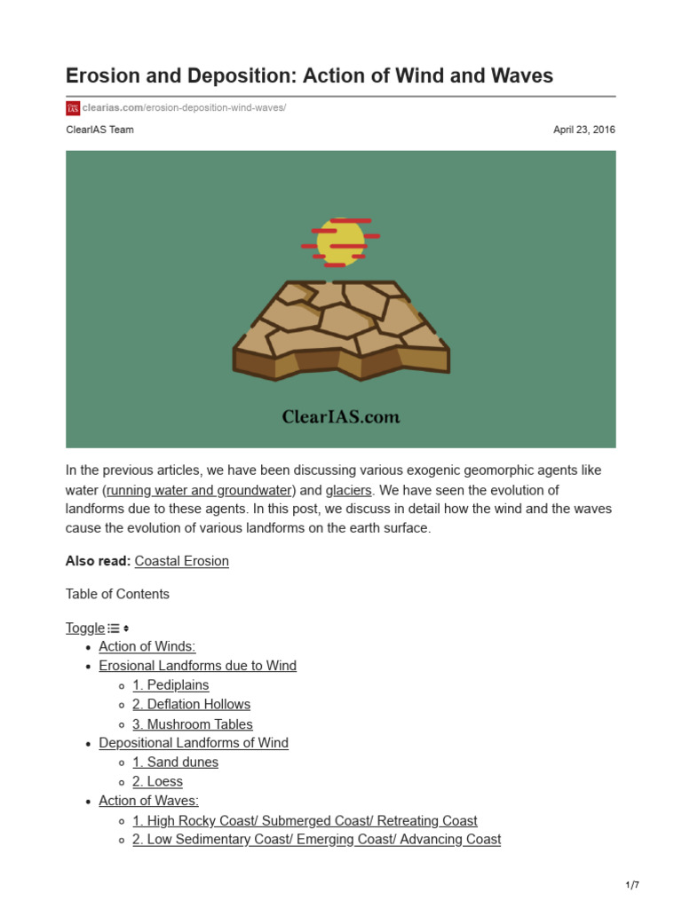 Wind's Erosional and Depositional Landforms | PDF | Shoal | Coast