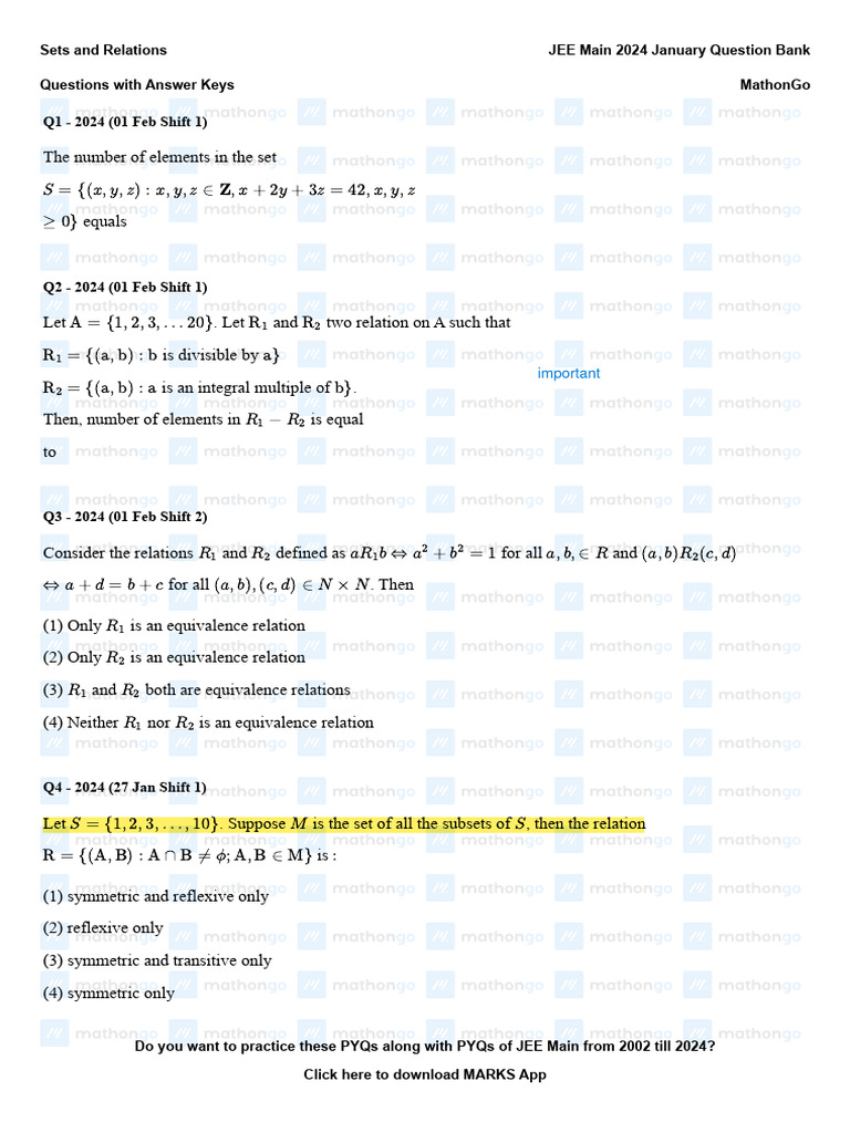 Jee 2025 Maths Inp | PDF | Mathematical Relations | Mathematical Logic