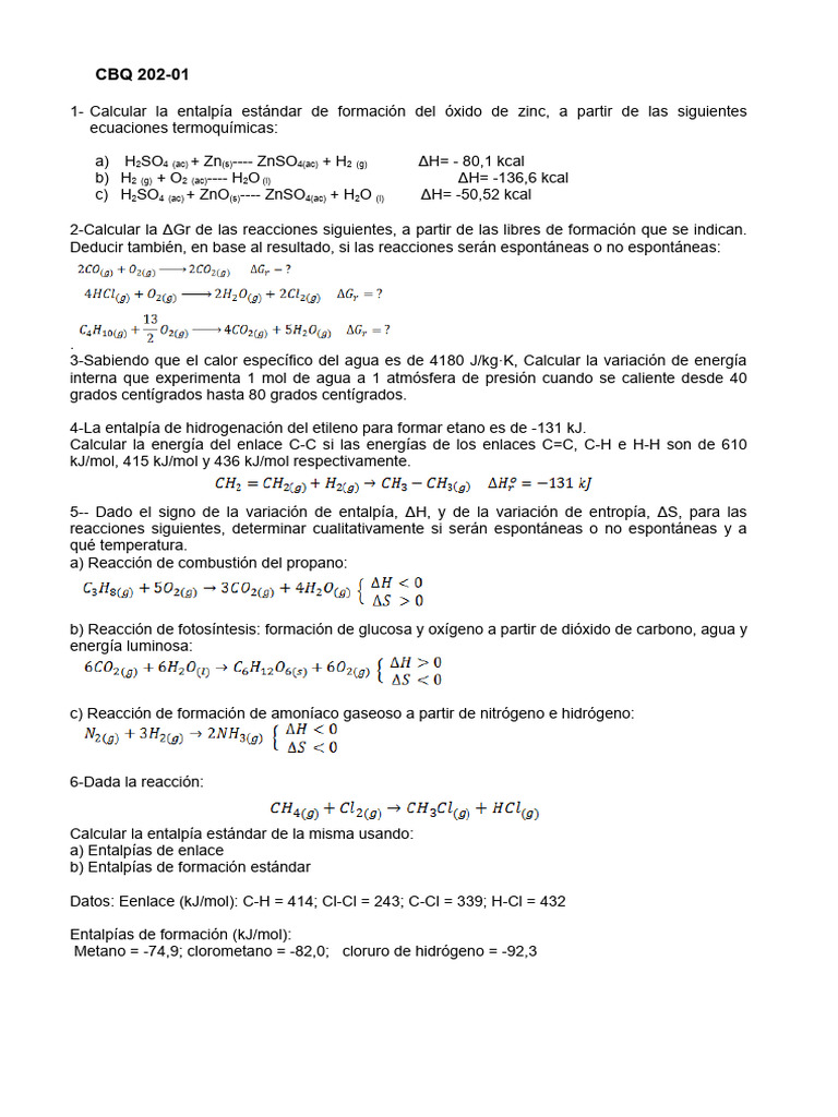 Ejercicio de Termoquimica 202-01 | PDF | Entalpía | Combustión