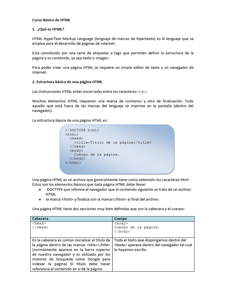 Curso de HTML - Práctica 1 | PDF | HTML | Informática