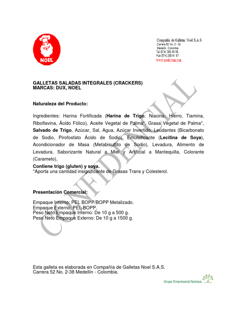 Ficha Técnica - Dux Integral Soda | PDF | Galleta | Trigo