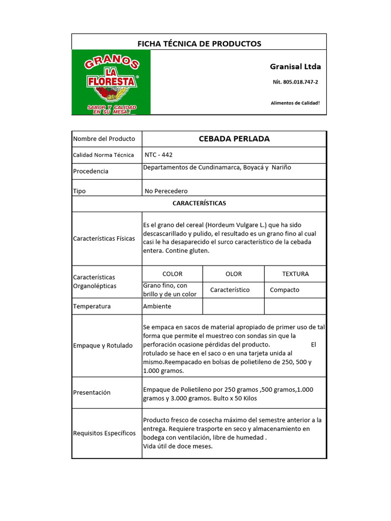 FICHA TEC. CEBADA | PDF