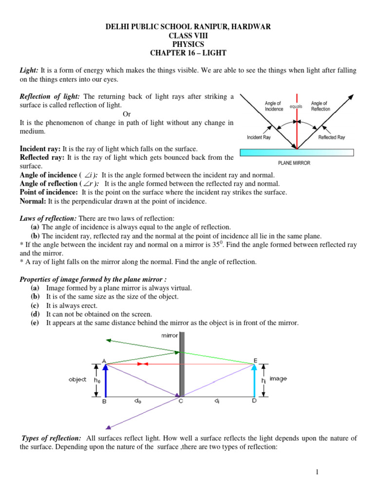 Light and Reflection in Physics | PDF | Eye | Reflection (Physics)