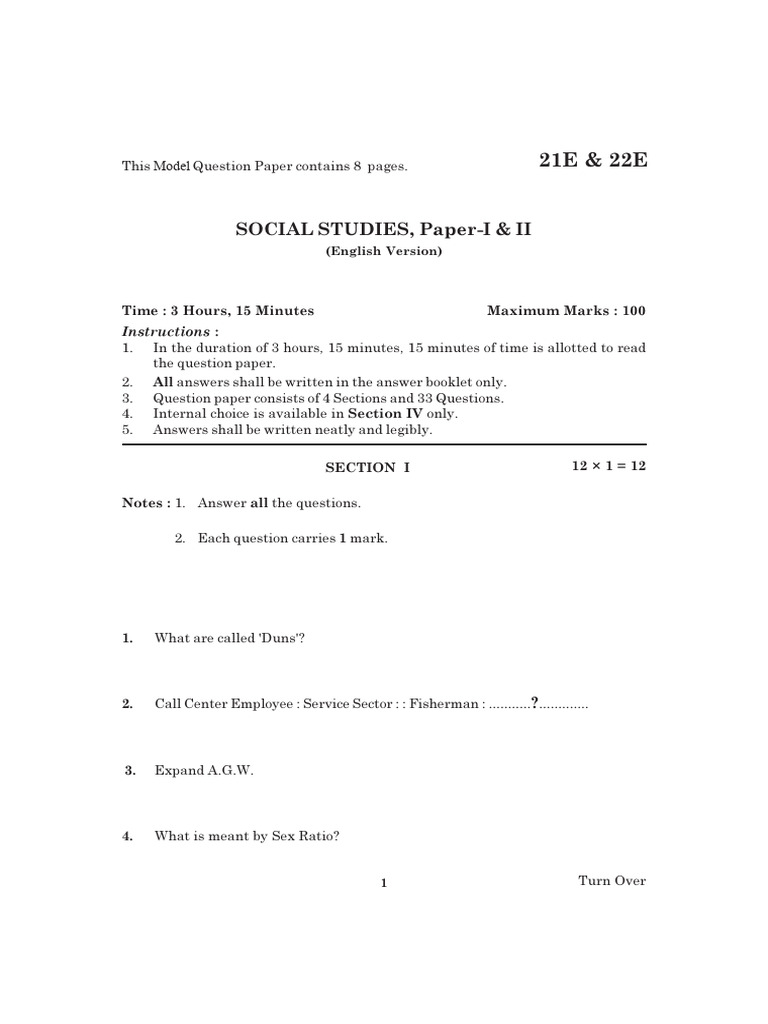 Social Studies, Paper-I & Ii: (English Version) | PDF