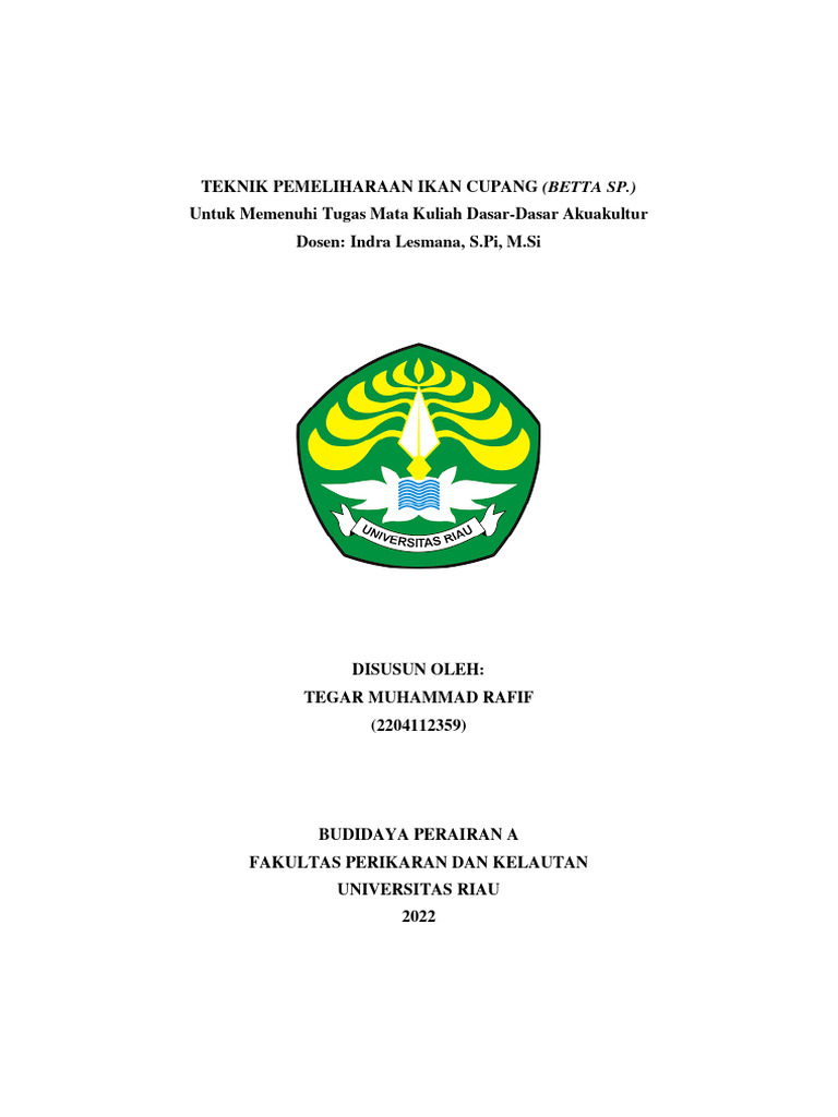 Teknik Pemeliharaan Ikan Cupang Oleh Tegar Muhammad Rafif | PDF