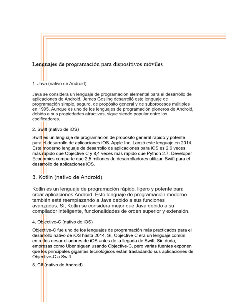 Lenguajes de Programación Android e iOS | PDF | Entorno de desarrollo ...