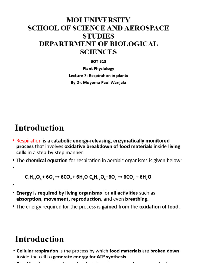 Lecture 7 Respiration in Plants_glycoysis_fermentation_oxidative Phosphorylation Ppt | PDF ...