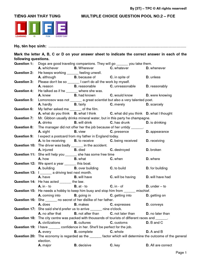 Multiple Choice No.2 - Q1-100 | PDF