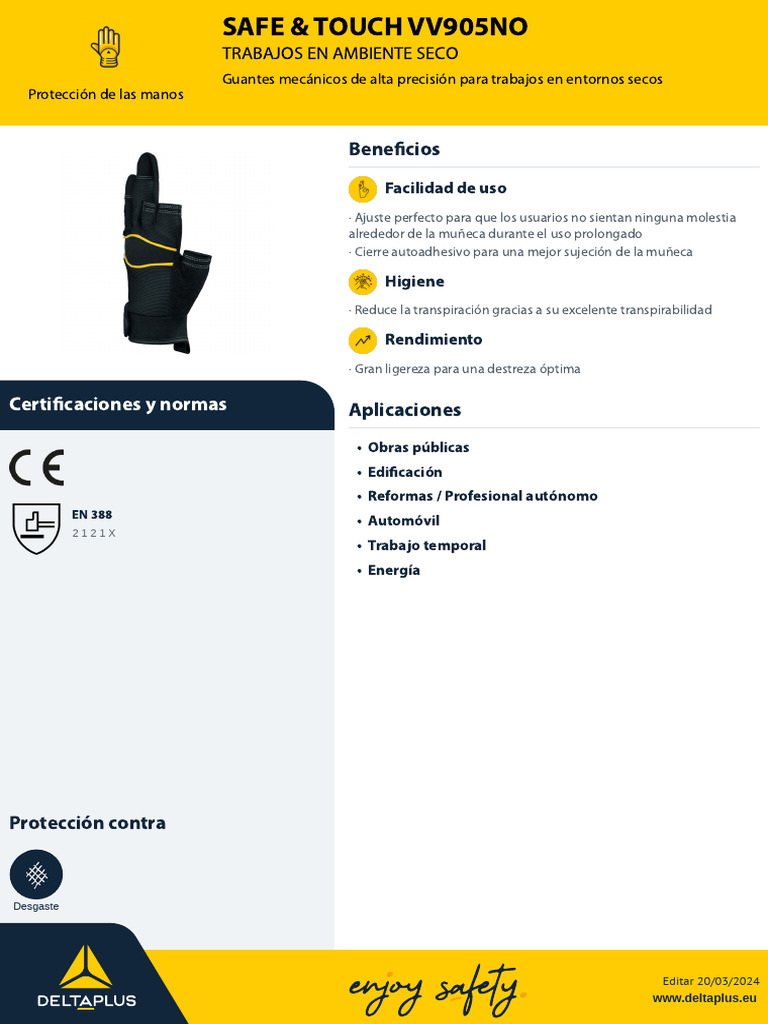 SAFE & TOUCH VV905NO Technical-Sheet ES | PDF | Guante