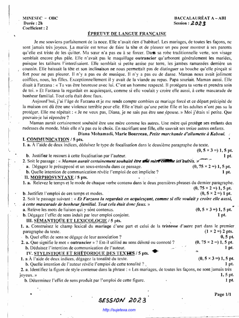 Correction épreuve langue française 2023 | PDF | Linguistique