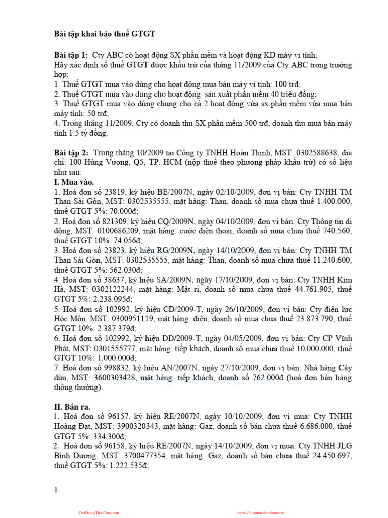 Thue - Bai - Tap - Thuc - Hanh - Thue - GTGT - TNDN - 2558 - (Cuuduongthancong - Com) | PDF