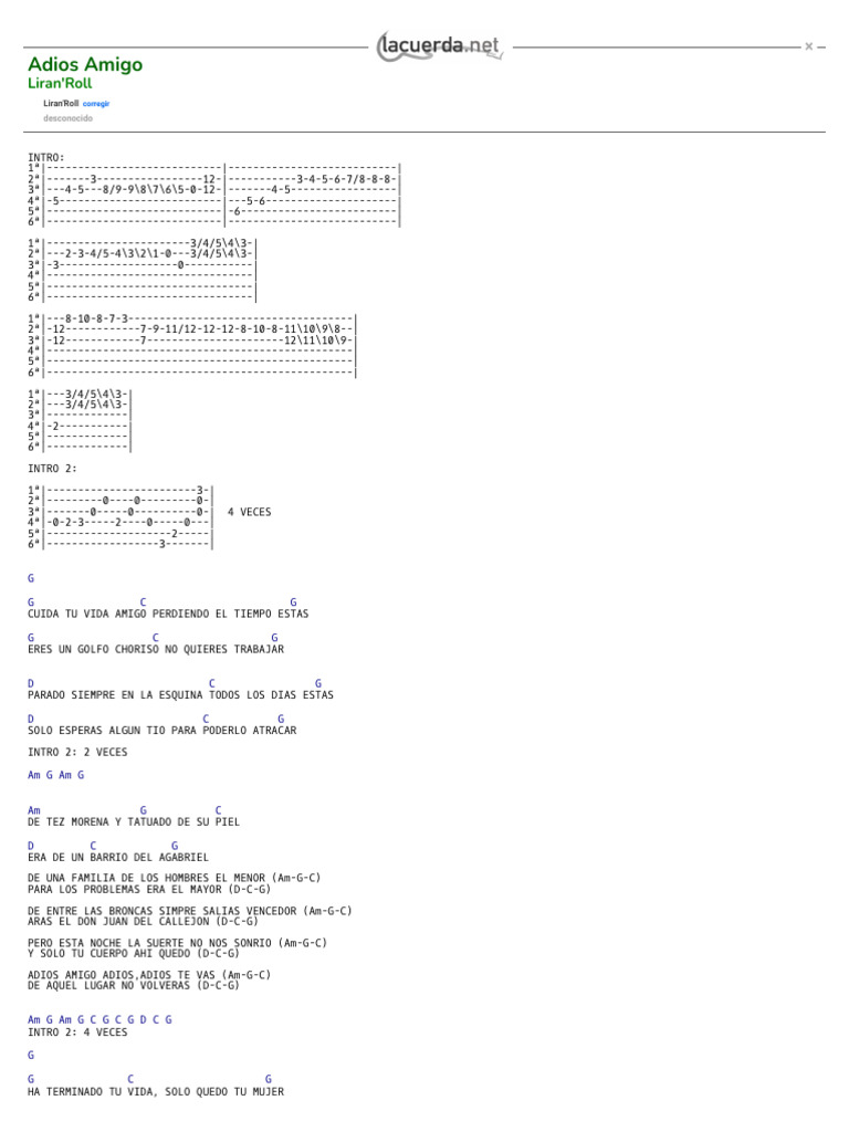 ADIOS AMIGO, Liran'Roll: Acordes | PDF