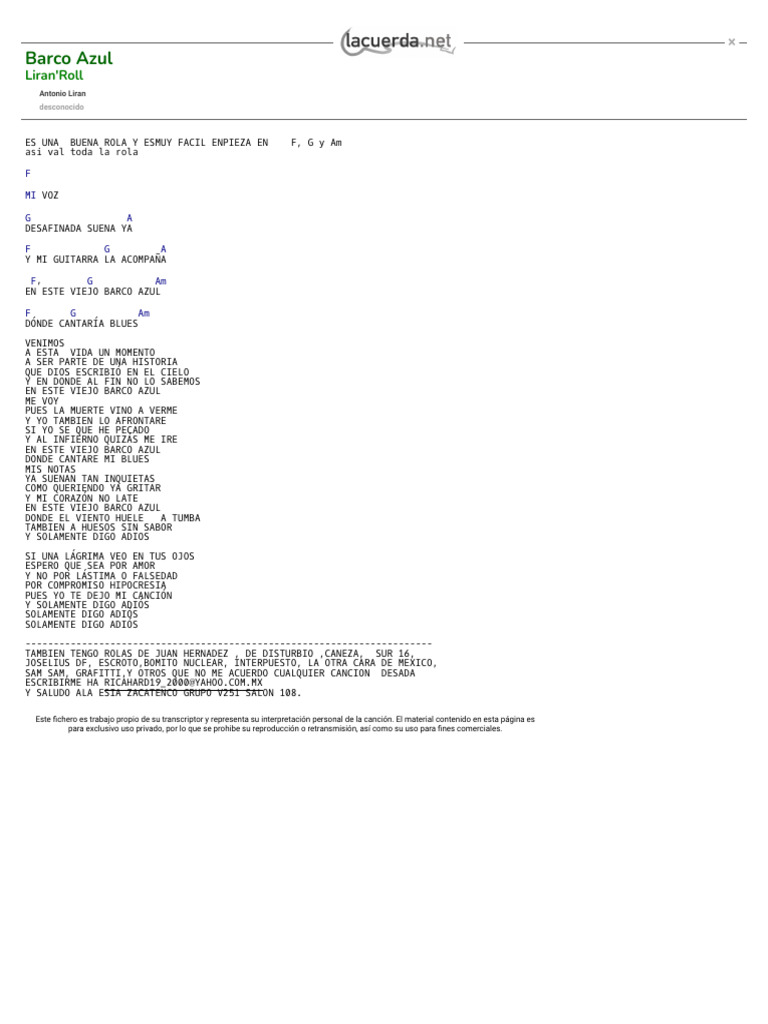 BARCO AZUL, Liran'Roll: Acordes | PDF