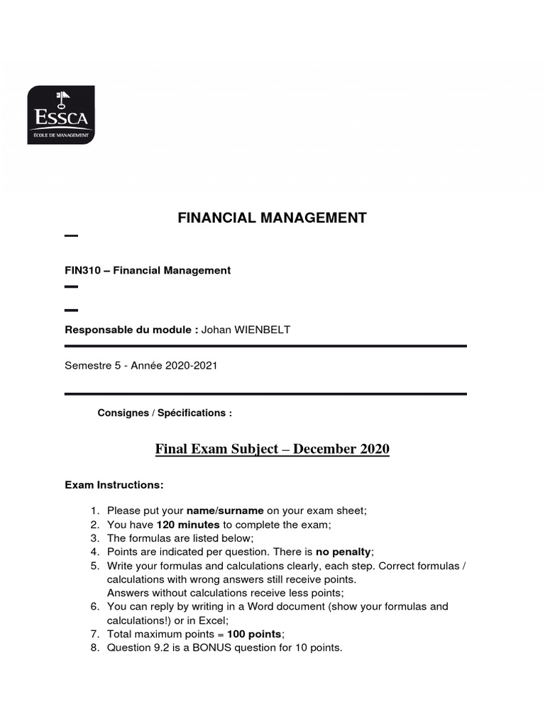 Financial Management Exam December 2020 | PDF | Bonds (Finance ...
