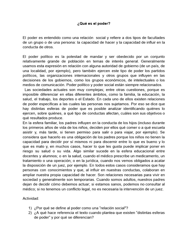 ¿Qué es el poder | PDF | Comportamiento | Sociedad