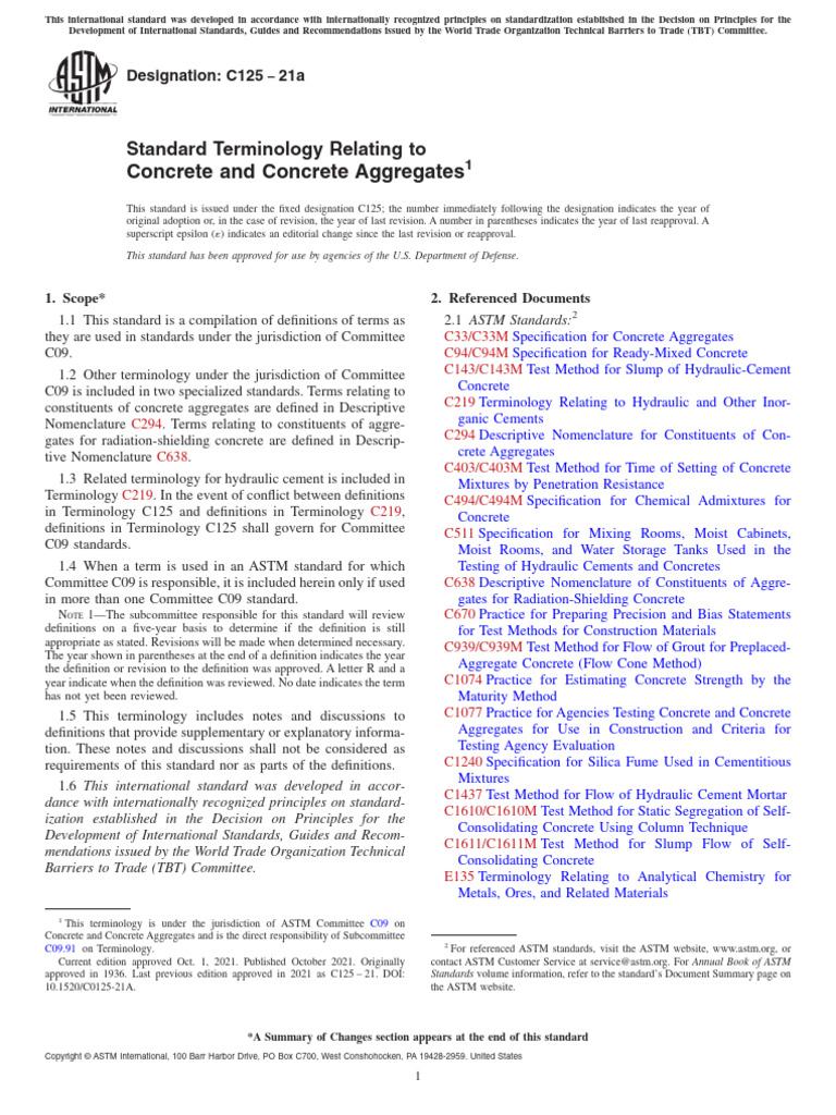 ASTM C125-21a | PDF | Concrete | Cement