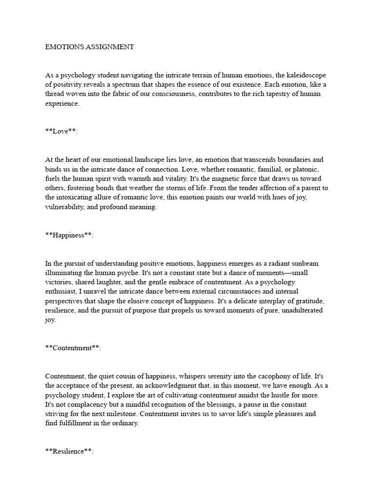 Emotions Assignment Pdf Psychological Resilience Contentment