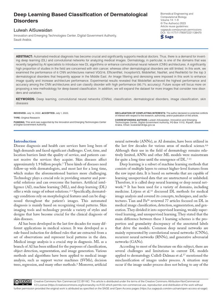 Deep Learning Based Classification of Dermatological Disorders | PDF | Deep Learning ...