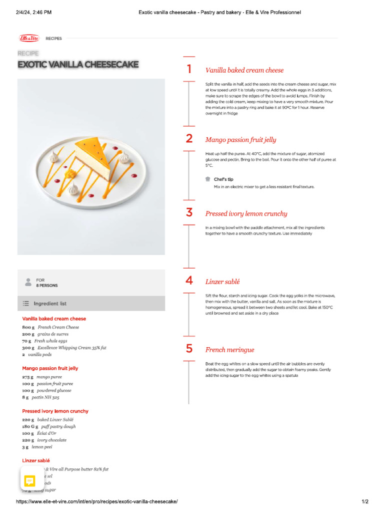 Exotic Vanilla Cheesecake By Karim Bourgi | PDF