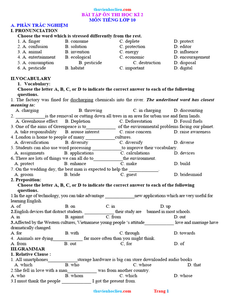 De Cuong On Thi HK2 Tieng Anh 10 | PDF | Body Language | Climate Change