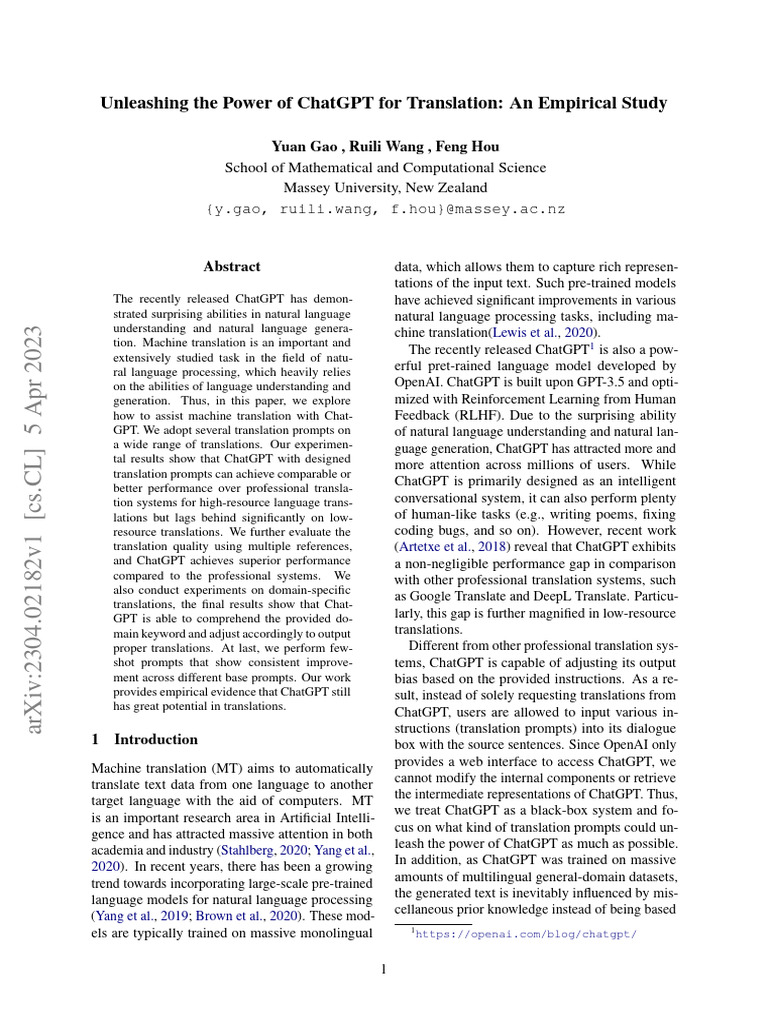 Unleashing The Power of ChatGPT For Translation | PDF | Translations ...