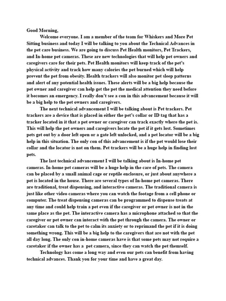 Computers U5 Activity 2 Speech | PDF | Pet | Caregiver