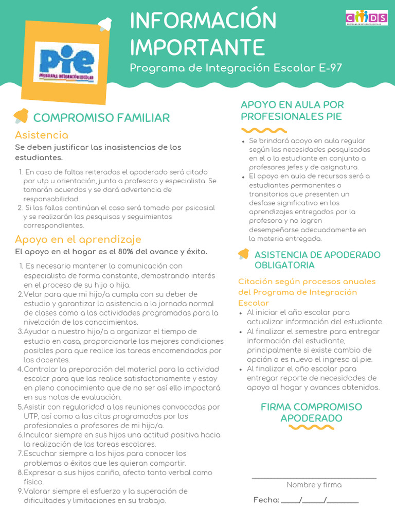 Compromiso Apoderado en PIE Escolar | PDF | Maestros | Salón de clases