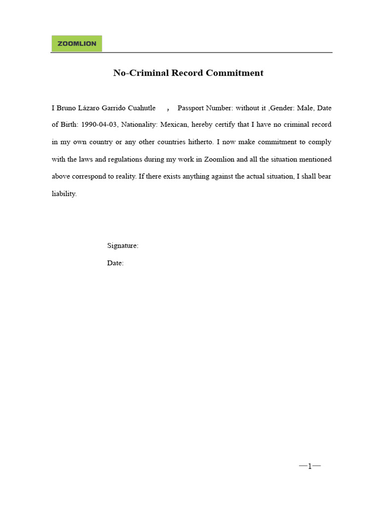 No-Criminal Record Commitment | PDF
