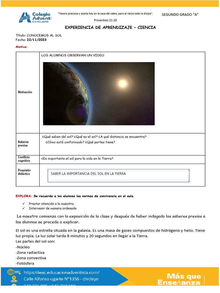 Aprendiendo sobre el Sol en 2° Grado | PDF