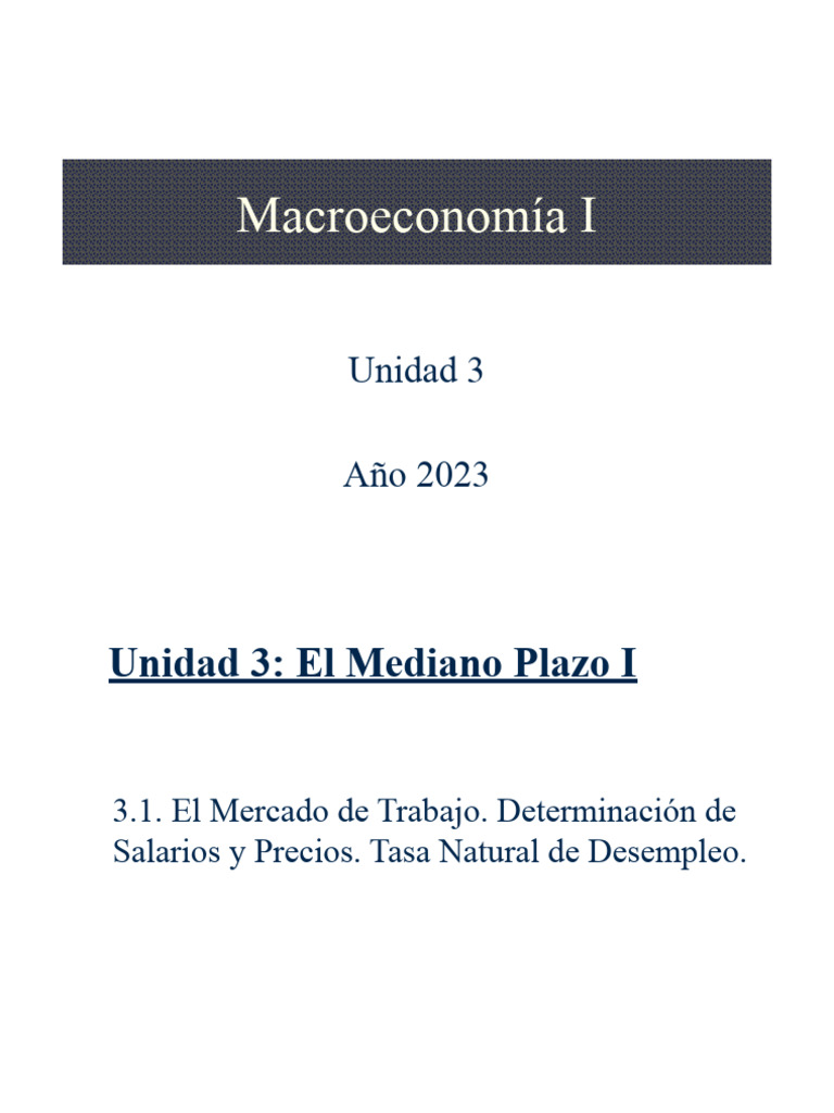 Filminas U3.1 2023 | PDF | Desempleo | Oferta (economía)