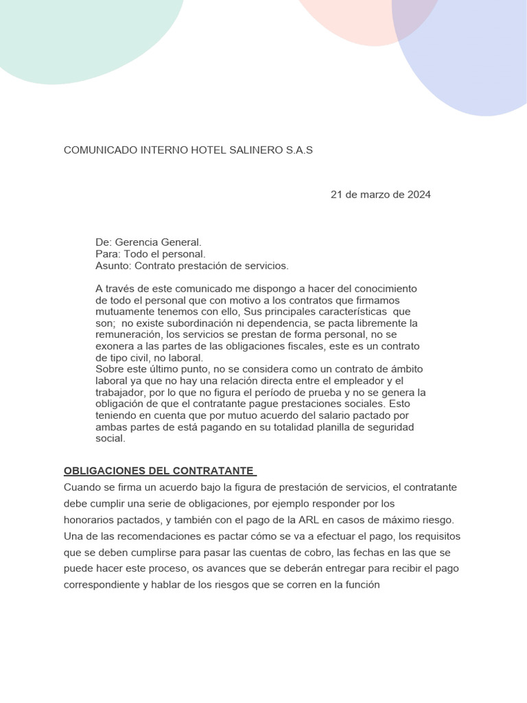 Comunicado Interno de Empresa-1 | PDF | Derecho laboral | Salario