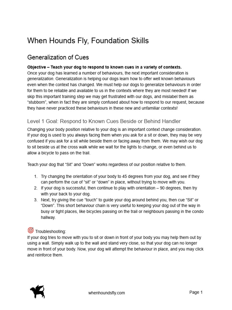 Foundation Skills - Generalization of Cues | PDF | Dogs | Behavioural ...