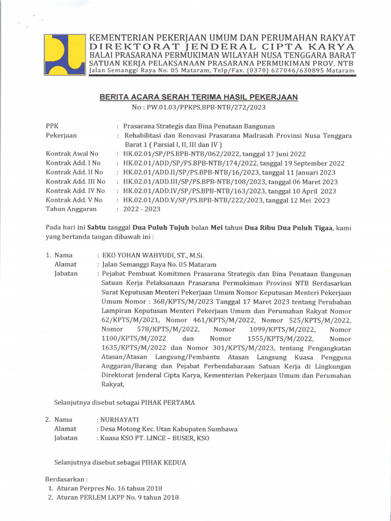 BAST. Madrasah NTB 1 | PDF