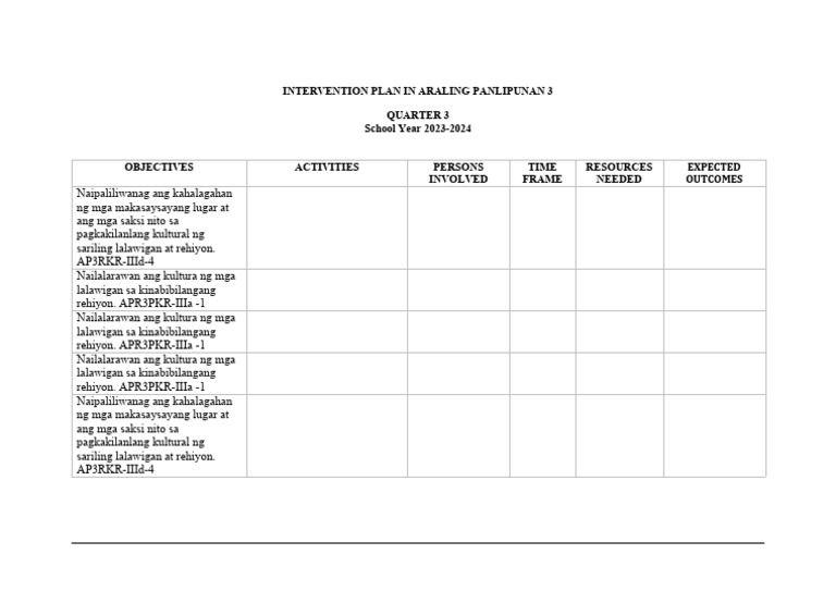 AP 3 Intervention Plan Q3a | PDF