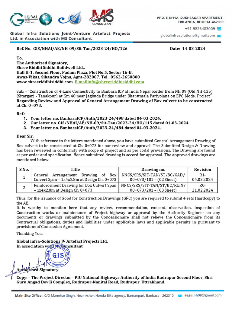 Approval of Box Culvert GA Drawing | PDF | Road Infrastructure