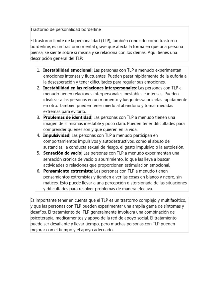 Trastorno de Personalidad Borderline | PDF